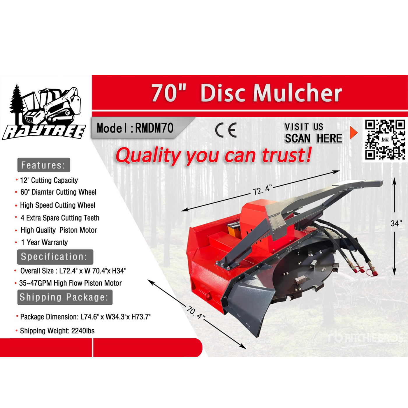 Raytree RMDM70 Skid Steer Disc Mulcher | Raytree — Bulldozer Attachments